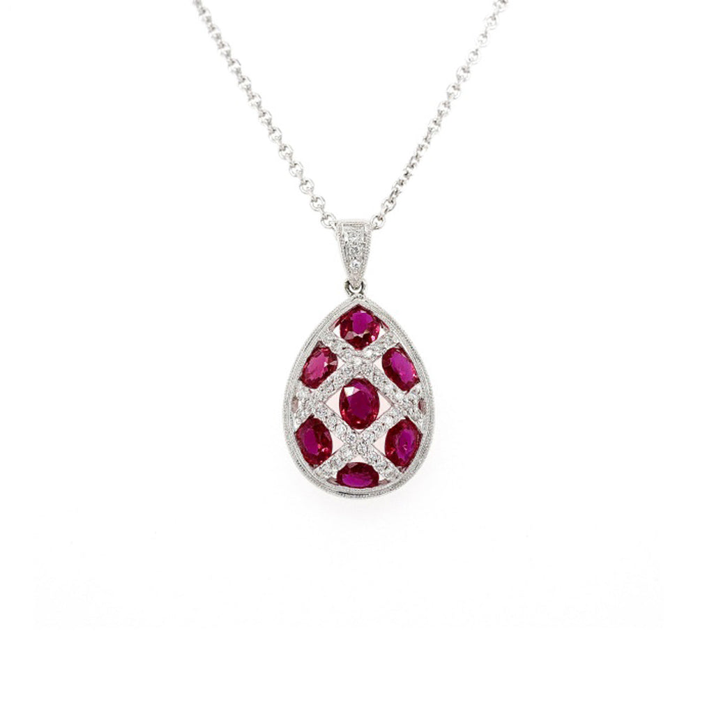 18ct White Gold Ruby Diamond Teardrop Pendant – BALDWIN Jewellery