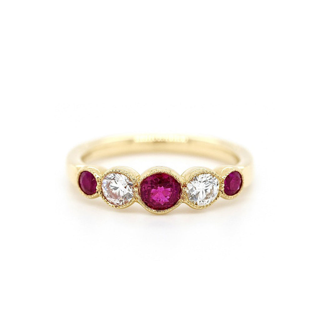 18ct Yellow Gold Ruby & Diamond 5-Stone Ring - Size M – BALDWIN Jewellery