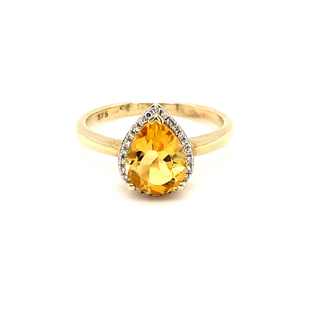 9ct Yellow Gold Teardrop Citrine & Diamond Halo Ring – BALDWIN Jewellery