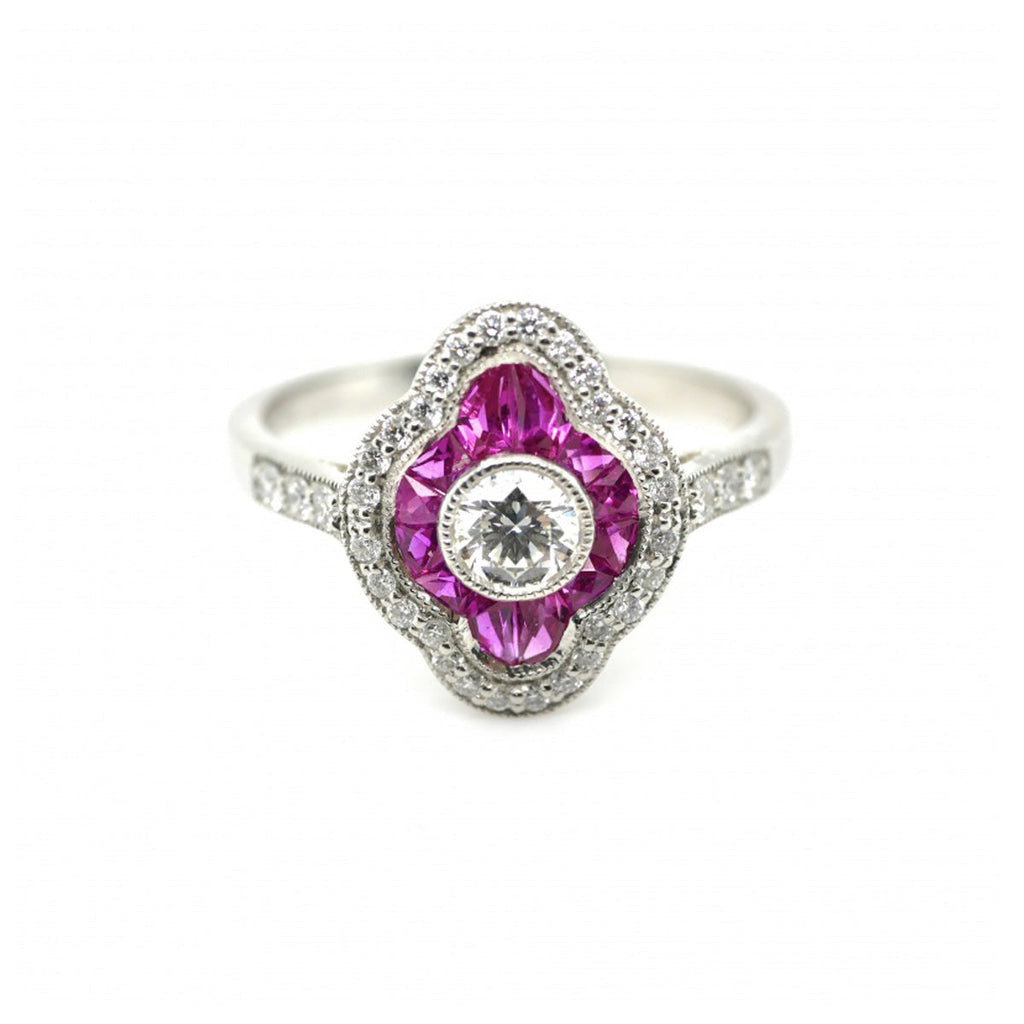 Platinum Diamond & Ruby Art Deco Ring - Size M 1/2 – BALDWIN Jewellery